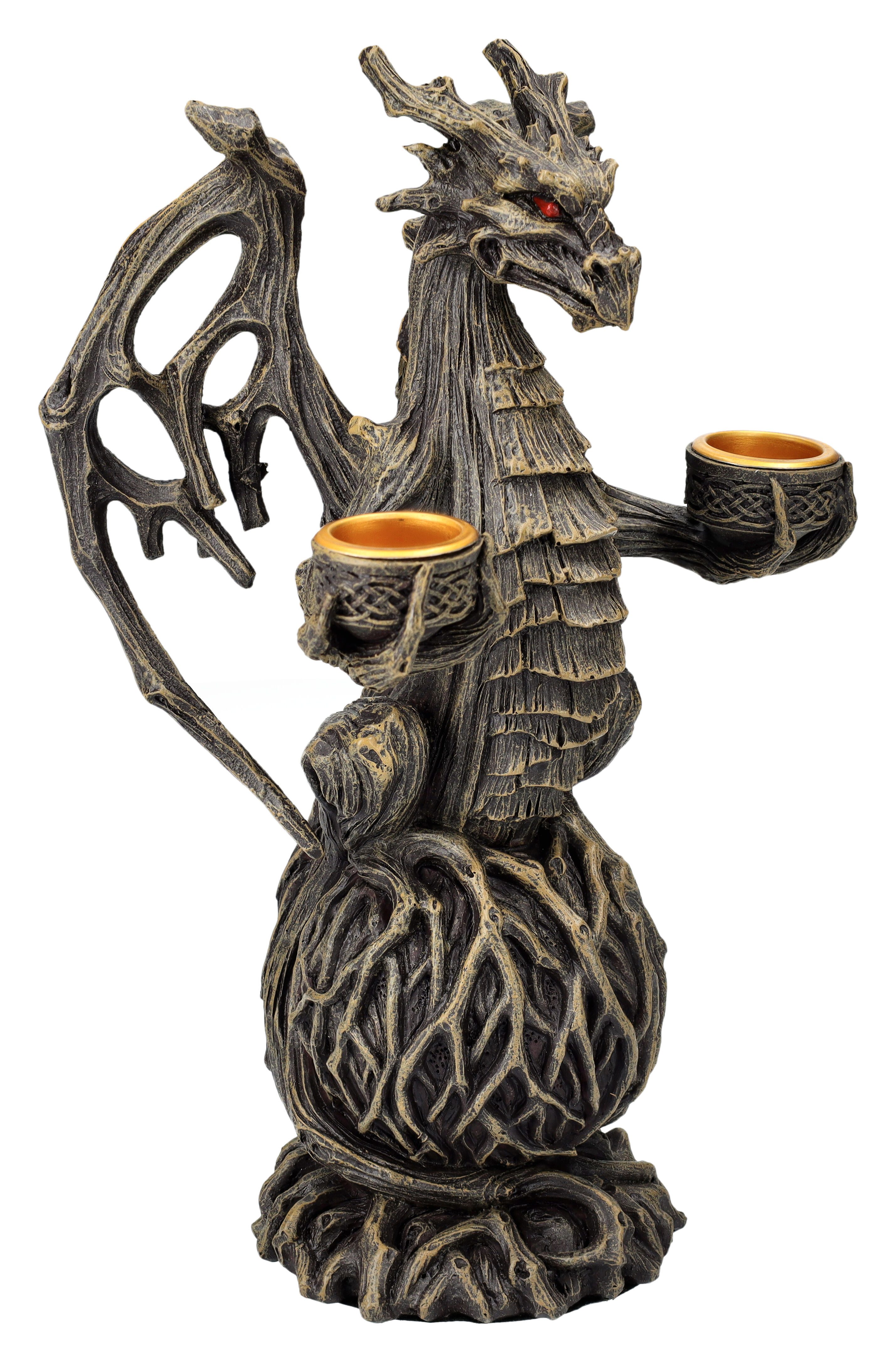 Figuren Shop GmbH Kerzenständer Kerzenhalter Walddrache - Forest Dragon - Fantasy Kerzenständer ...