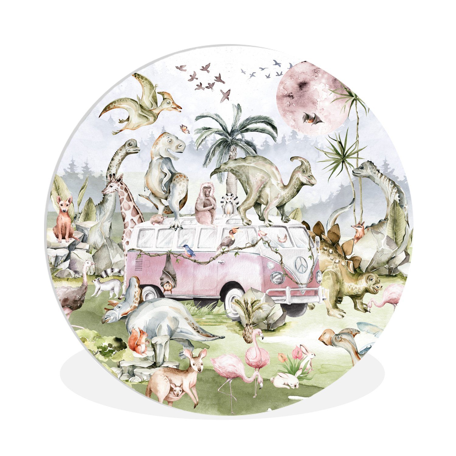 Muchowow Gemälde Dinosaurier Kinder Bus Bäume Tiere Kinder