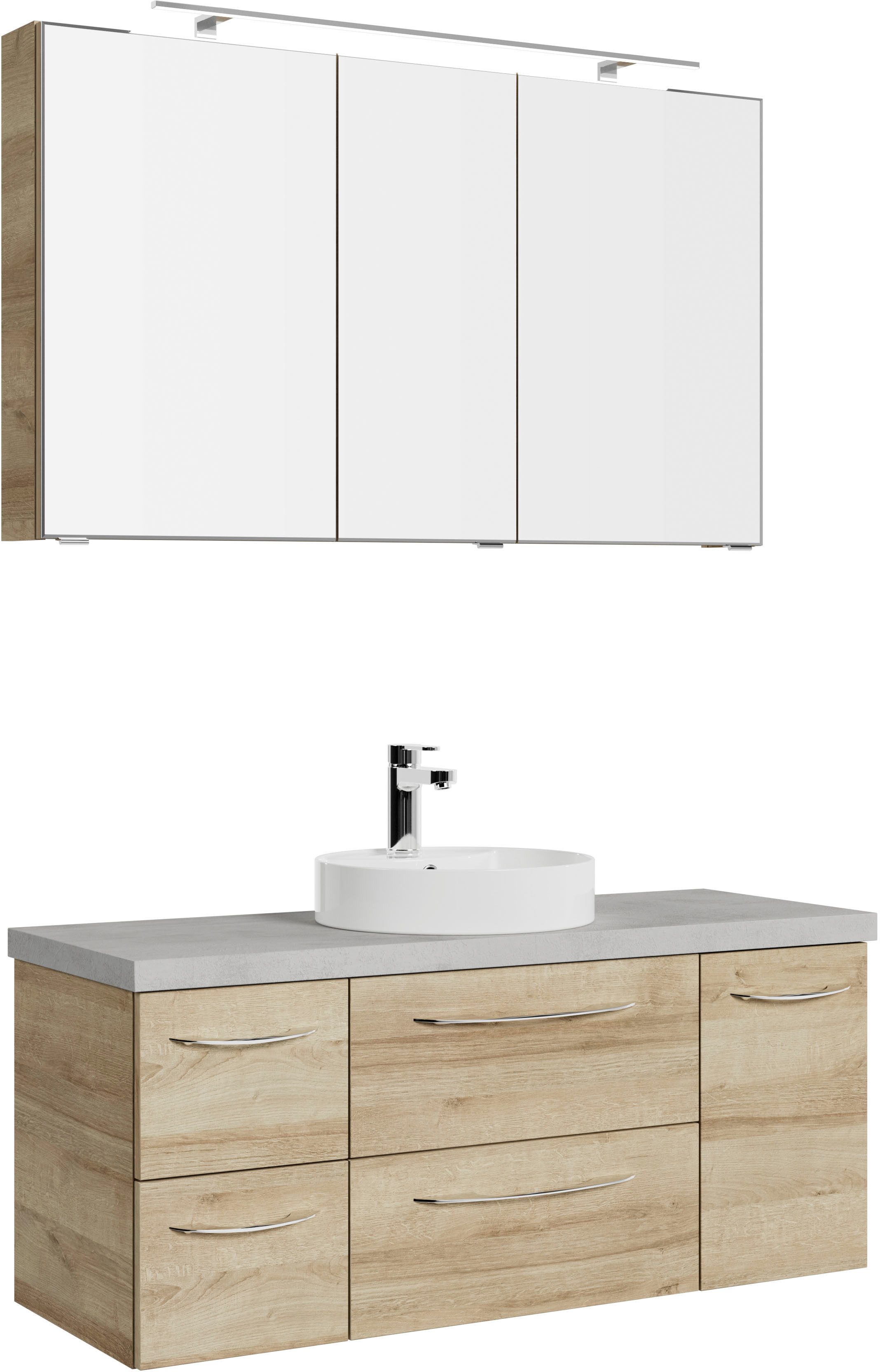 Saphir Badmöbel-Set Serie 4035 2-teilig, Keramik-Aufsatzbecken mit LED-Spiegelschrank, (Set ...