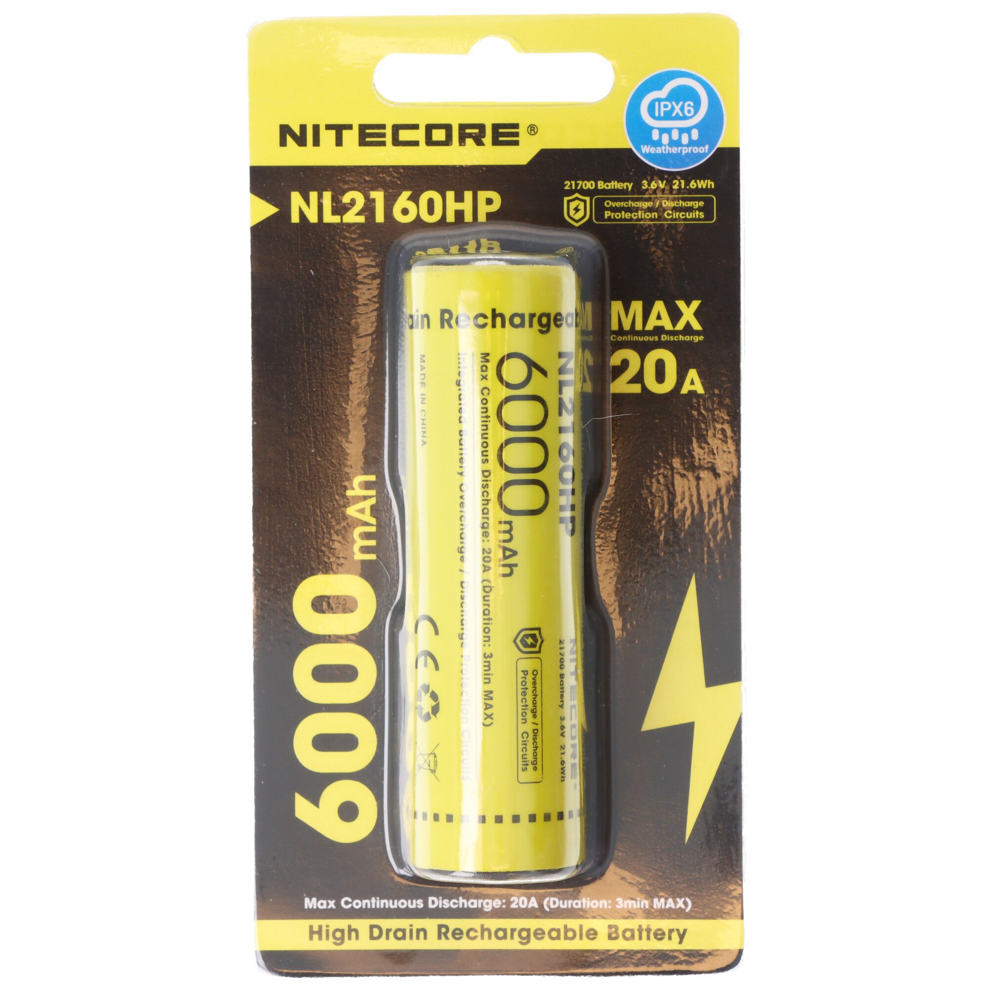 Nitecore Nitecore Li-Ion Akku Typ 21700 mit 6000mAh NL2160HP mit Schutzschaltu Akku 6000 mAh (3,6 V)