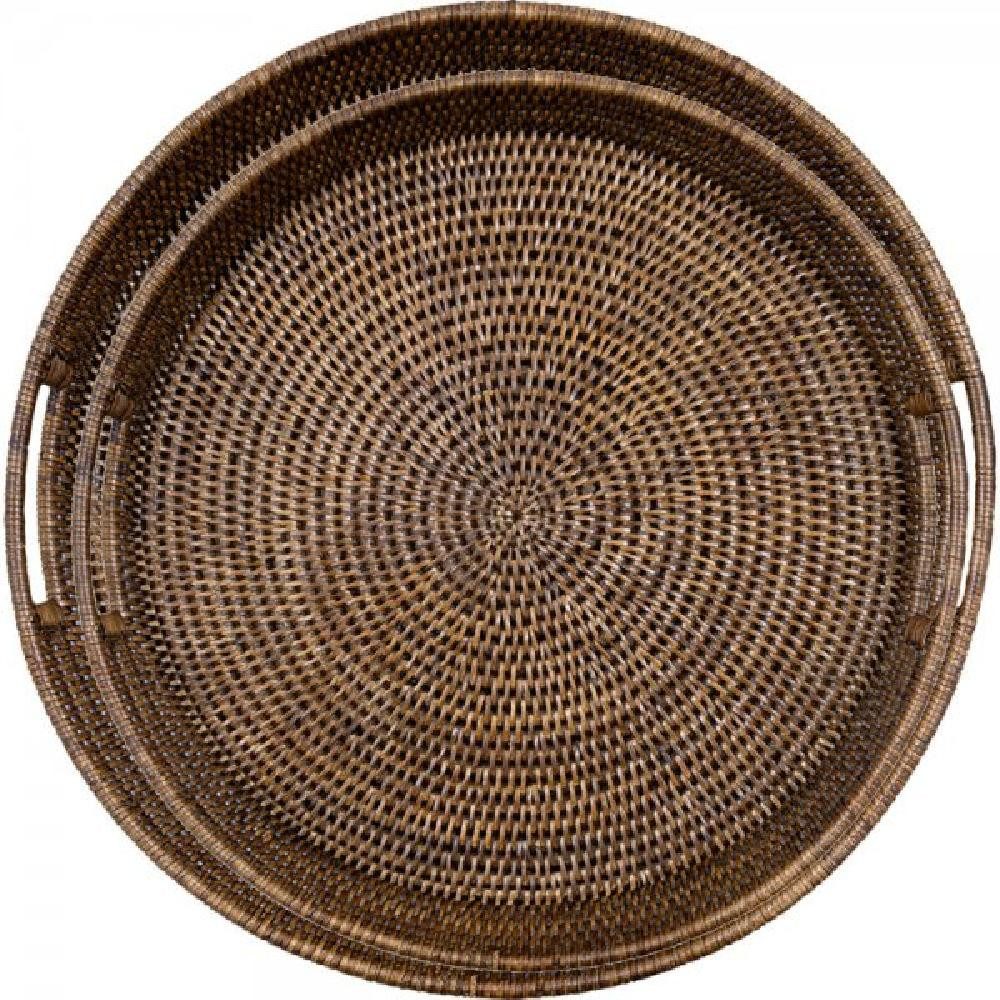 Greengate Tablett Tablett-Set Rattan Rund Brown (2-teilig)