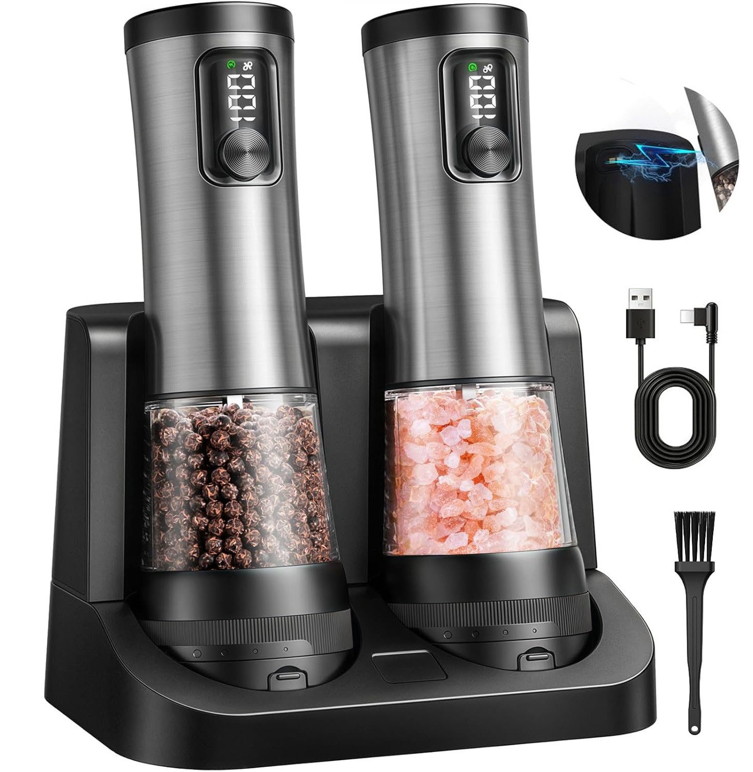 Kityhome Grinder Elektrischer Salz- und Pfeffermühlen Set, 2er Set USB ...