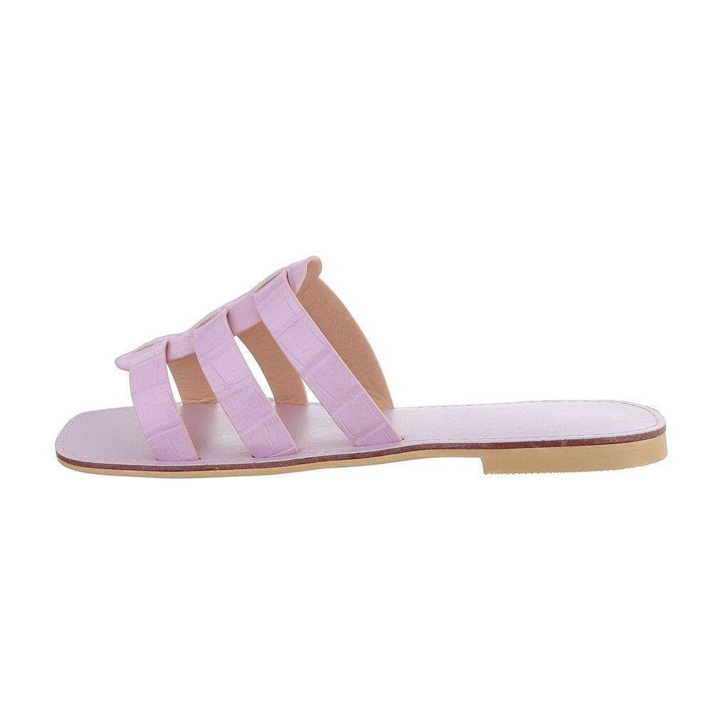 Ital Design Damen Mules Freizeit Sandalette Flach Pantoletten In Rosa