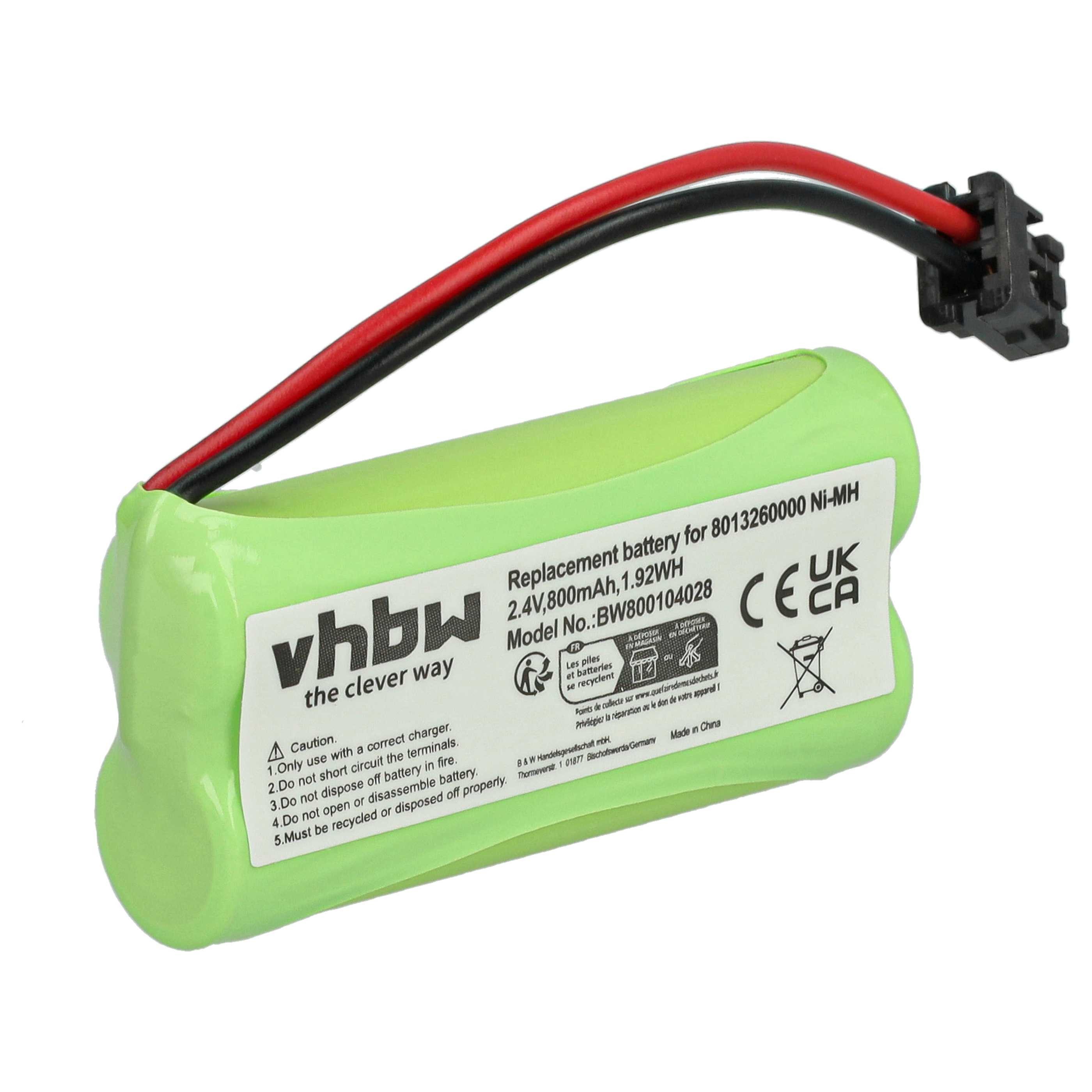 vhbw Ersatz für 2SNAAA70HSX2F, 2SN-AAA65H-S-J1, 2SN-AAA70H-S-J1, Akku NiMH 800 mAh