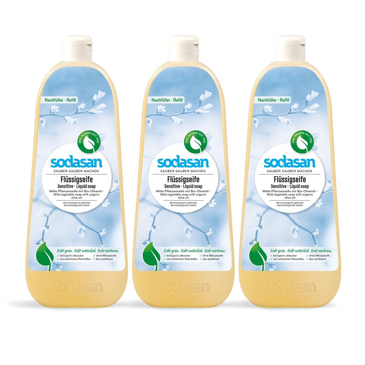 Sodasan Handseife Sodasan Flüssigseife Sensitiv Nachfüller 1L milde Pflanzenseife (3er P