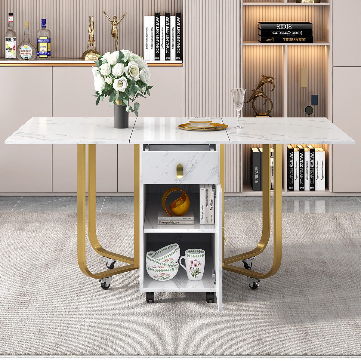 Xdeer Esstisch 1 St Esstisch Mit Aufschrank Und 2 Schubladen 4