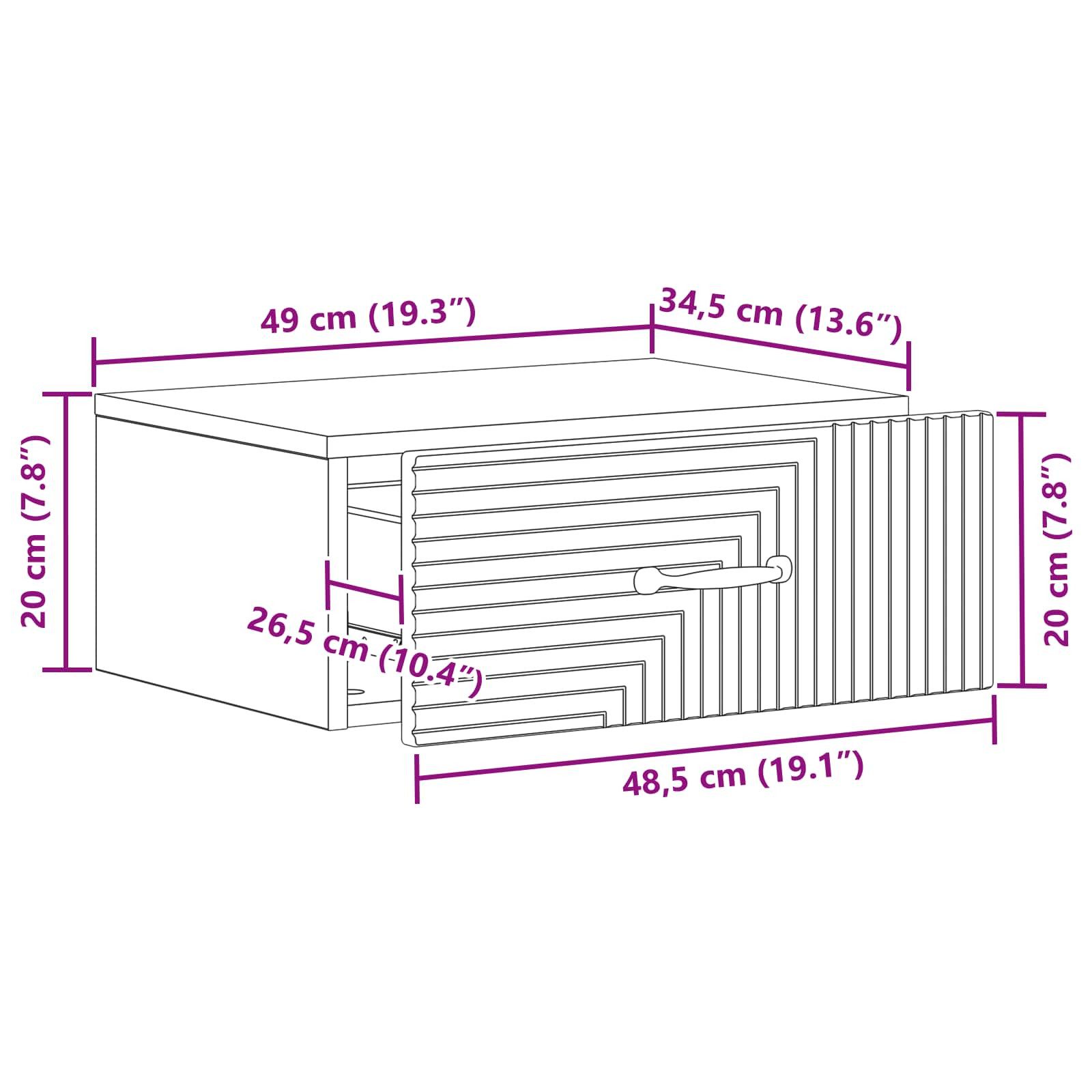 vidaXL Nachttisch Wandmontierter Nachttisch Betongrau 49 x 34,5 x 20 cm ...