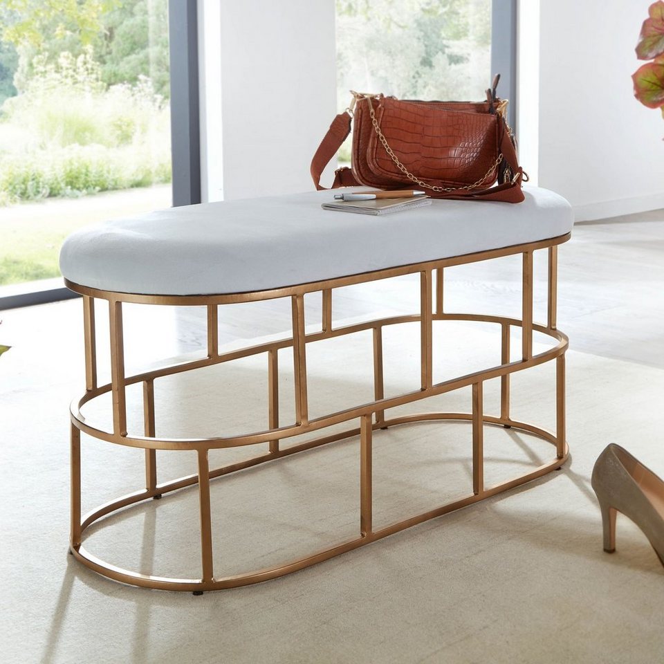 Finebuy Polsterbank Fb82227 Samt Weiß Gold 90x46x38 Cm Flur