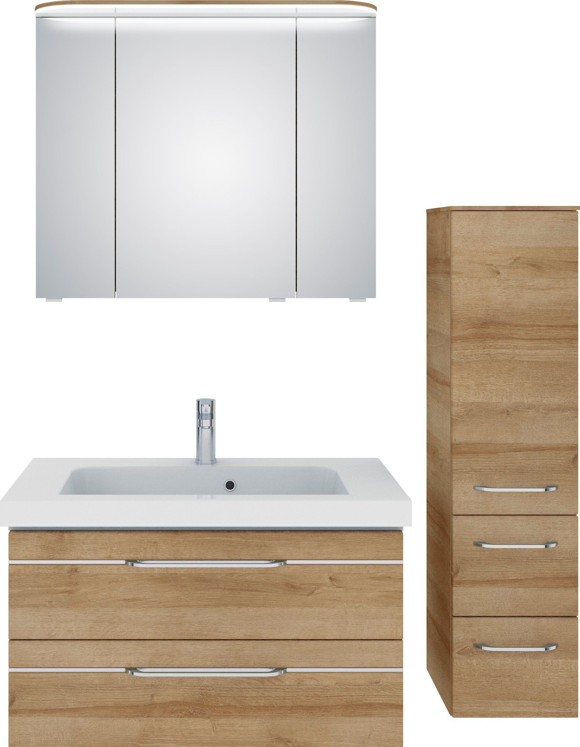 Saphir Badmöbel-Set Balto Sprint 3-teilig, Mineralmarmor-Waschtisch mit LED-Spiegelschrank, (4 ...