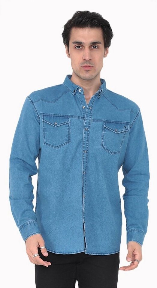 Megaman Jeans Langarmhemd Herren Hemd Basic Freizeithemd Unifarben