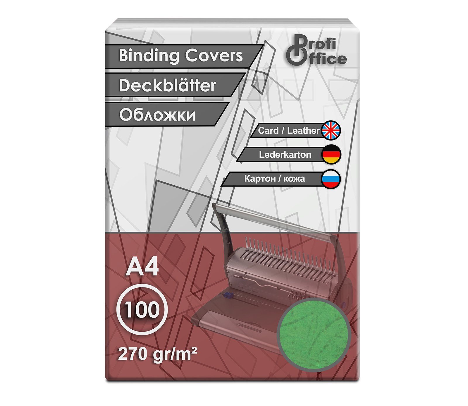 ProfiOffice Bindegerät ProfiOffice 100 Deckblätter A4 in Lederoptik, grün, Lederstruktur