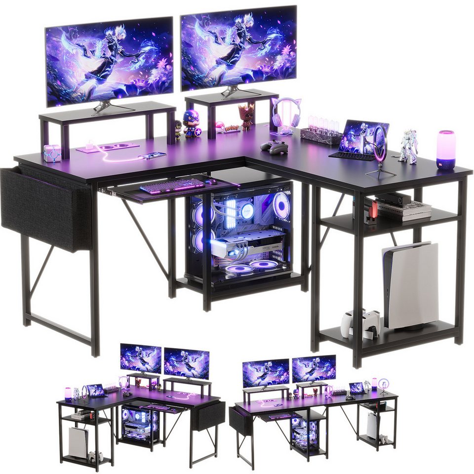 HOMALL Gamingtisch Eckschreibtisch mit LED, Schreibtisch mit ... HOMALL Gamingtisch Eckschreibtisch mit LED, Schreibtisch mit ...
