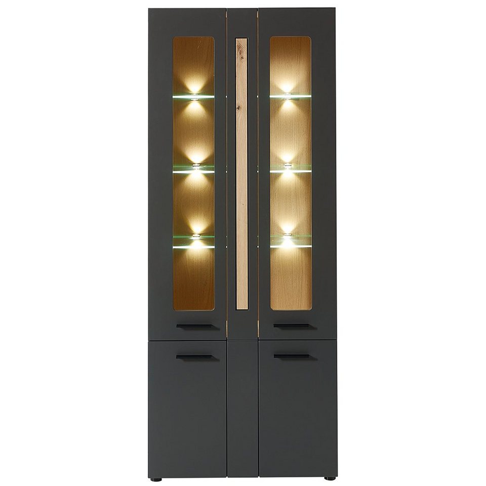 Lomadox Vitrine Lourdes 36 Nschrank Beleuchtet In Graphit Matt Mit