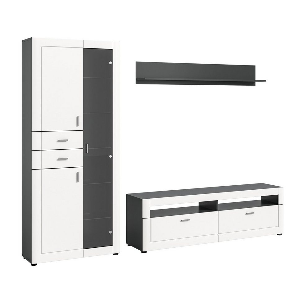 Newroom Wohnwand Basin Wohnwand Grau Melamin Weiß Matt Mdf Tz Modern