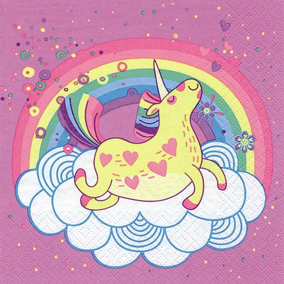 Linoows Papierserviette 20 Servietten Märchen Einhorn Schwebendes