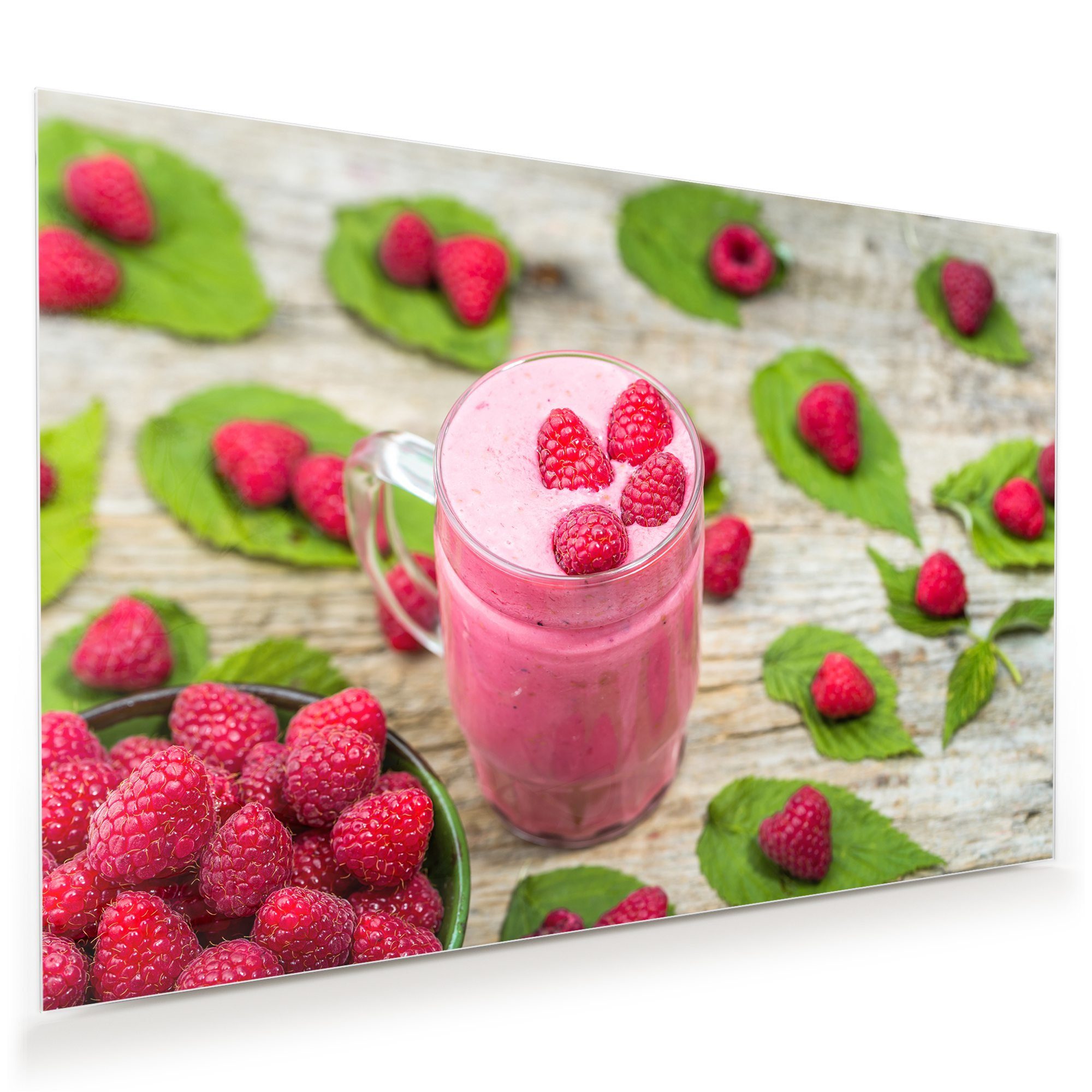 Primedeco Glasbild Wandbild Smoothiejoghut Mit Himbeeren Mit Aufhängung