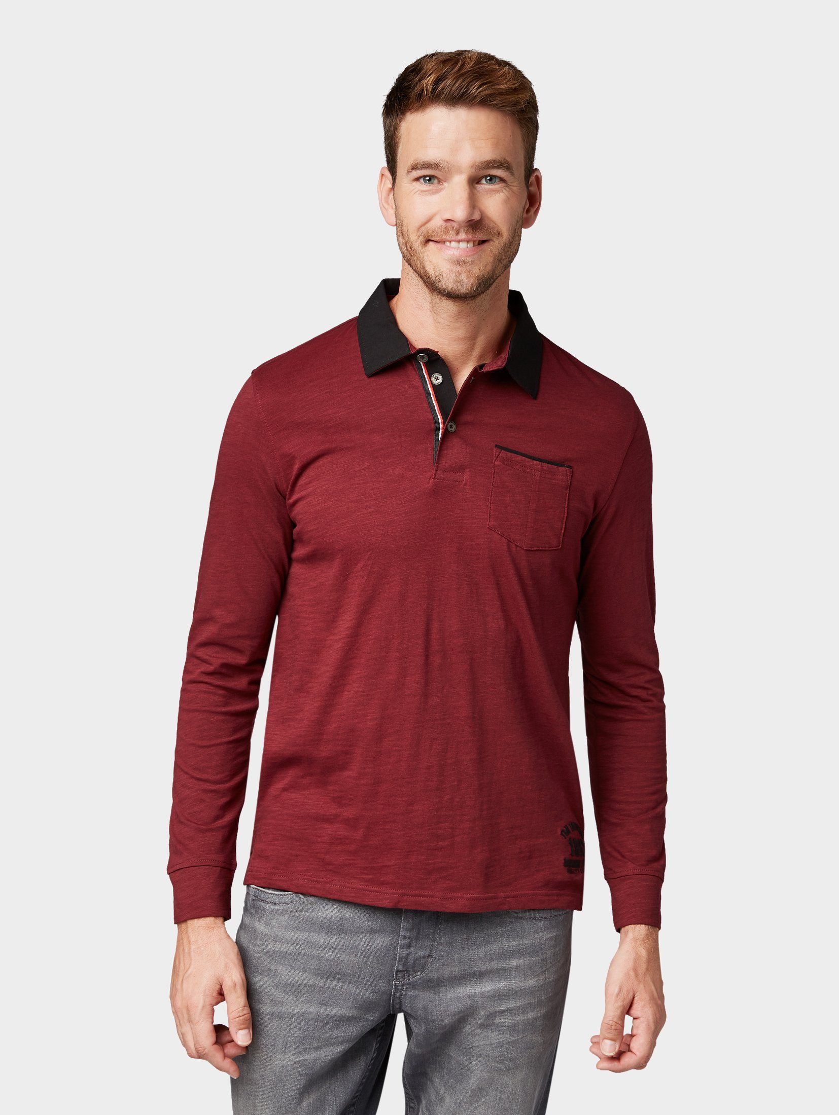 Tom Tailor Langarmshirt Langarm Poloshirt Mit Logo Stickerei Online