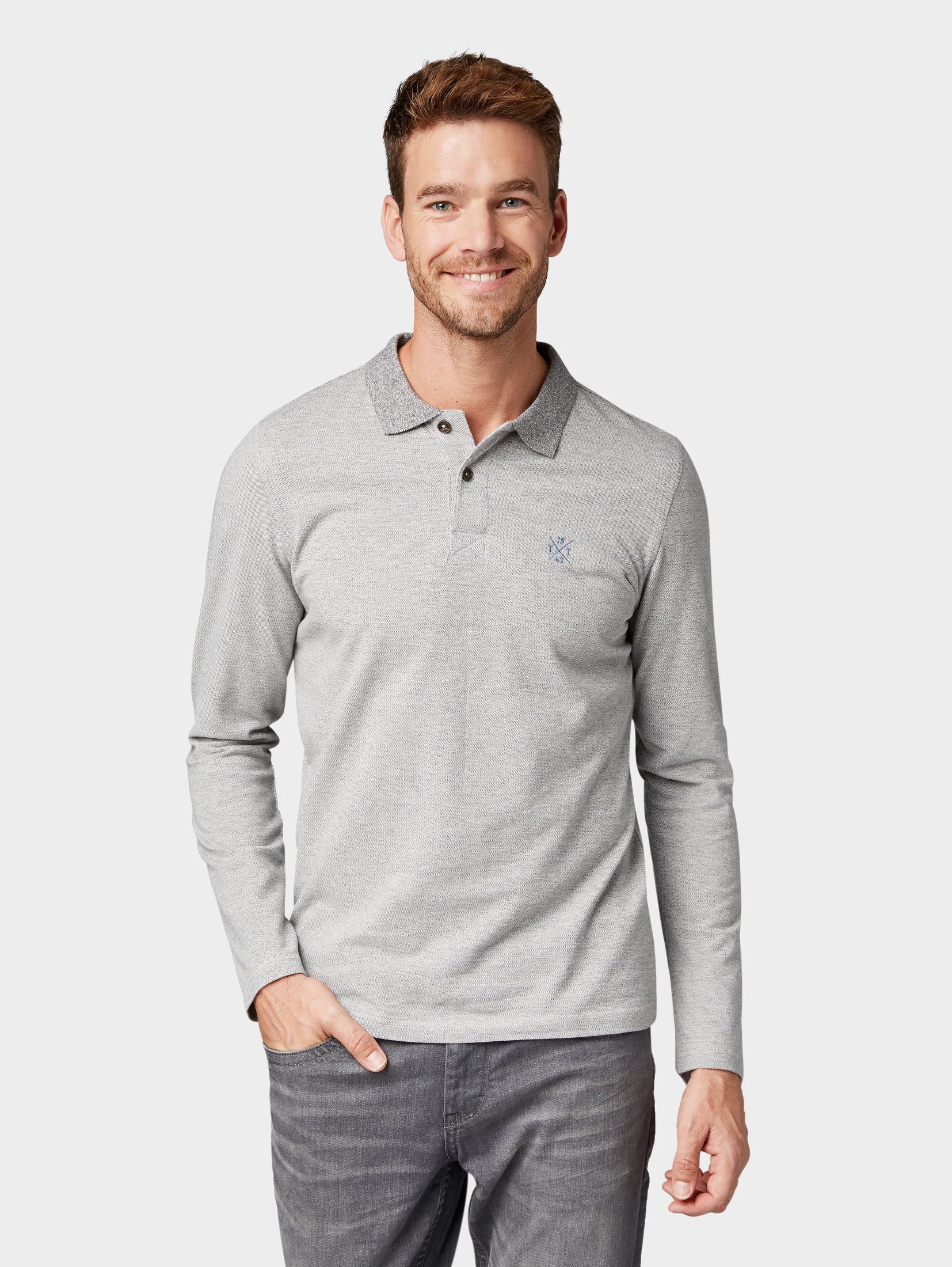Tom Tailor Langarmshirt Gemustertes Langarm Poloshirt Online Kaufen