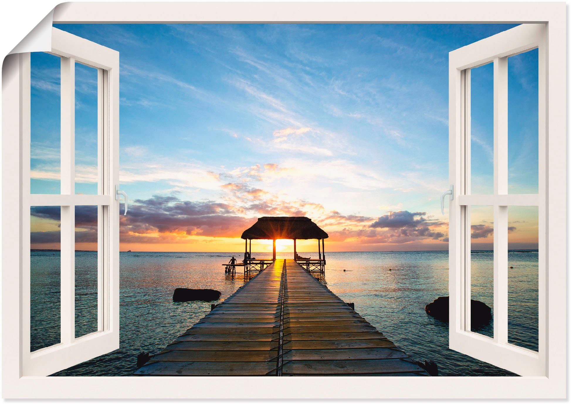 Artland Wandbild Fensterblick Steg im Gegenlicht, Fensterblick (1 St), als Leinwandbild, Poster ...