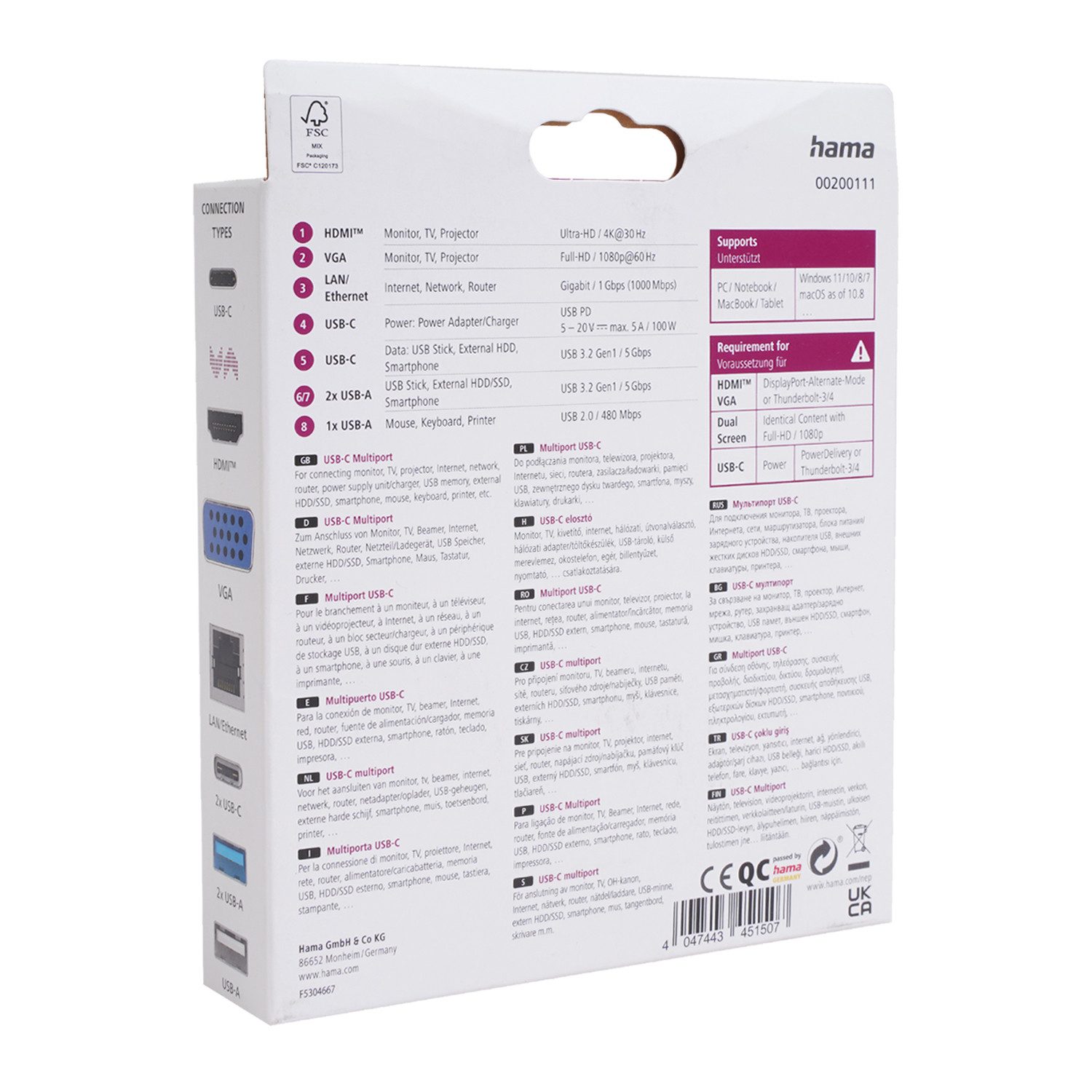 Hama USB-Verteiler USB-C 3.2 USB-Hub 8-Port USB-Adapter Multiport, USB ...