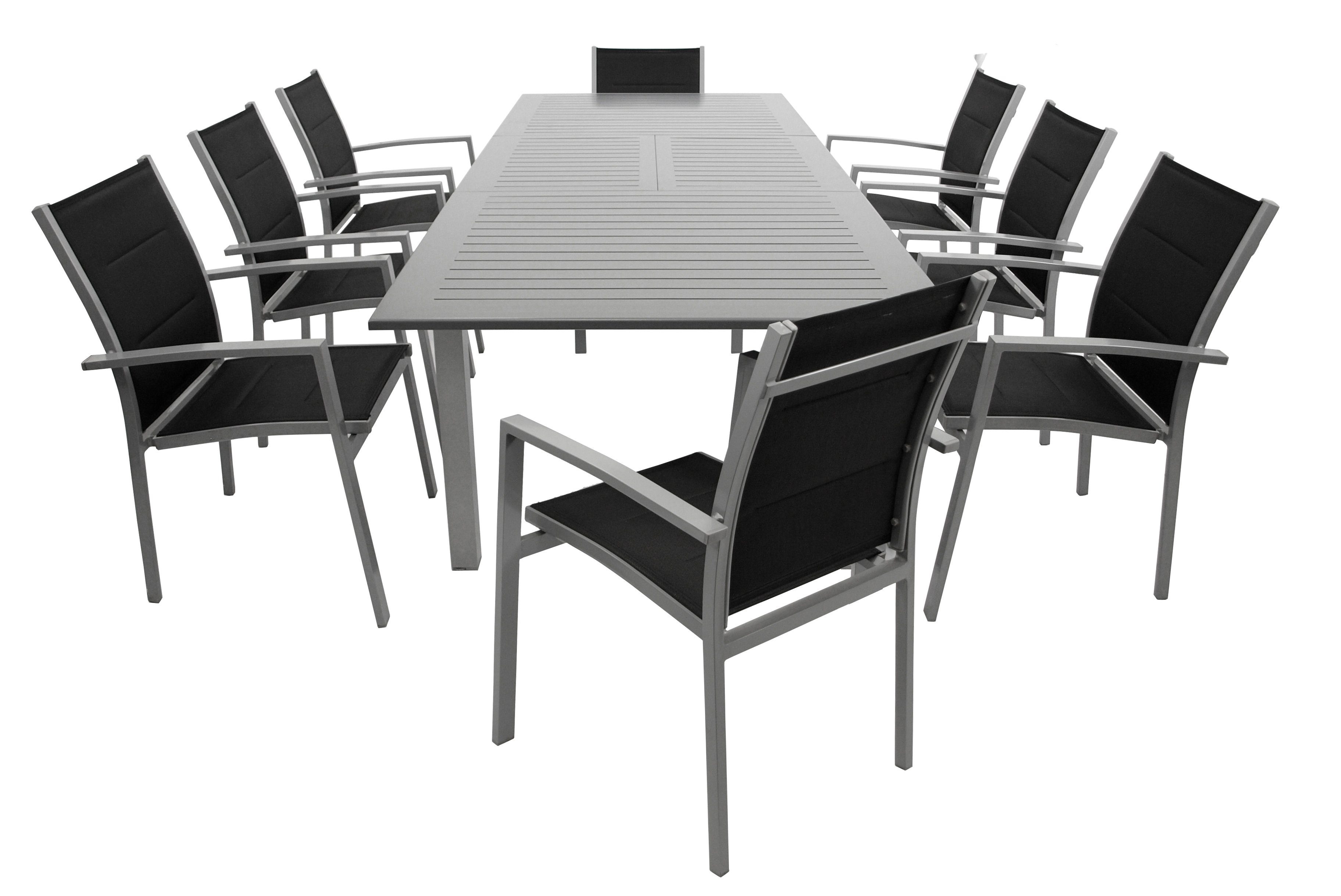 DEGAMO Garten-Essgruppe BAJAZZO 9-teilig, 8x Stapelsessel, 1x Ausziehtisch 175/245x100cm, Alu ...