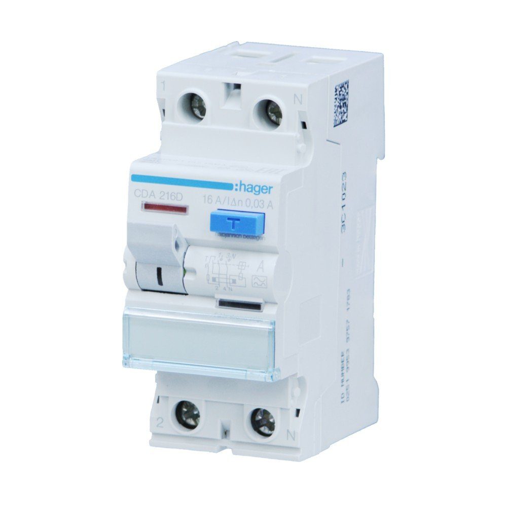 Hager Hager FI-Schalter CDA216D, 2polig, 6kA 16A 30mA Typ A, CDA216D Elektro-Kabel