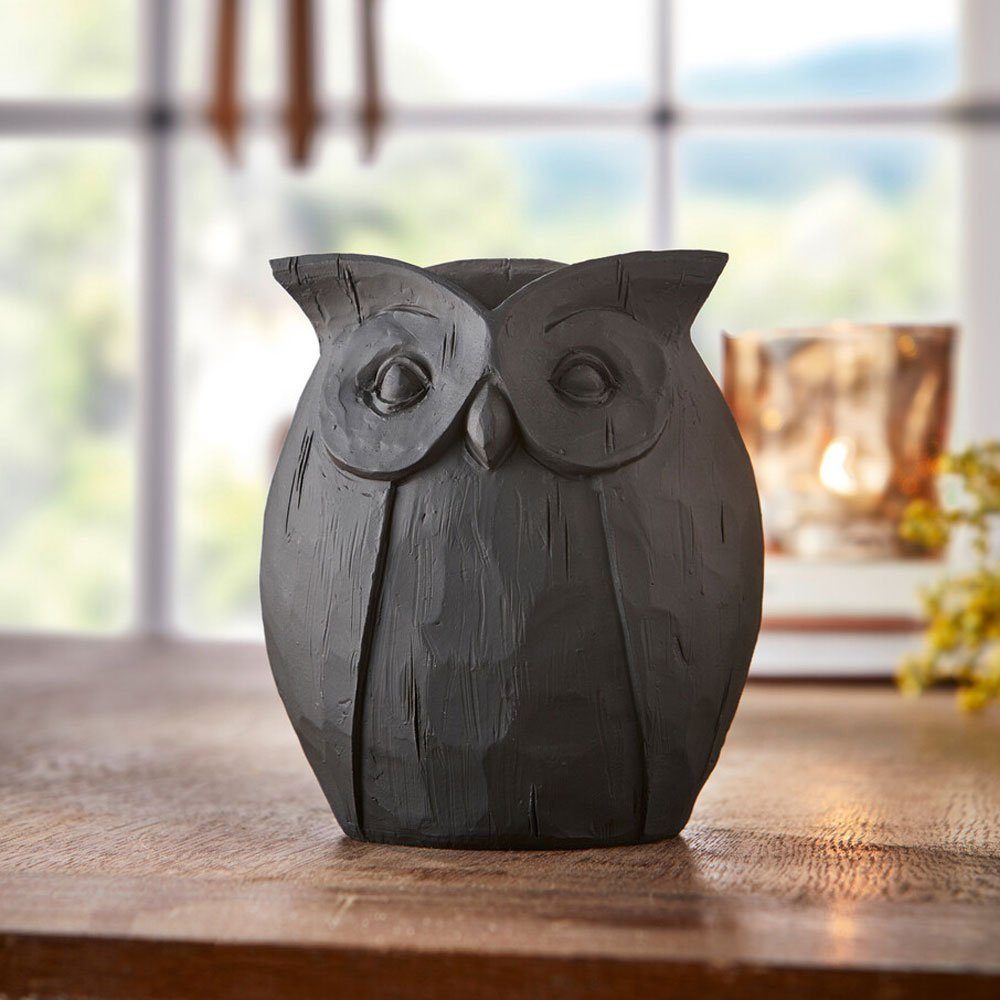 Home-trends24.de Dekofigur Figur Eule Schwarz Deko Objekt Skulptur Dekoration Garten Kautz
