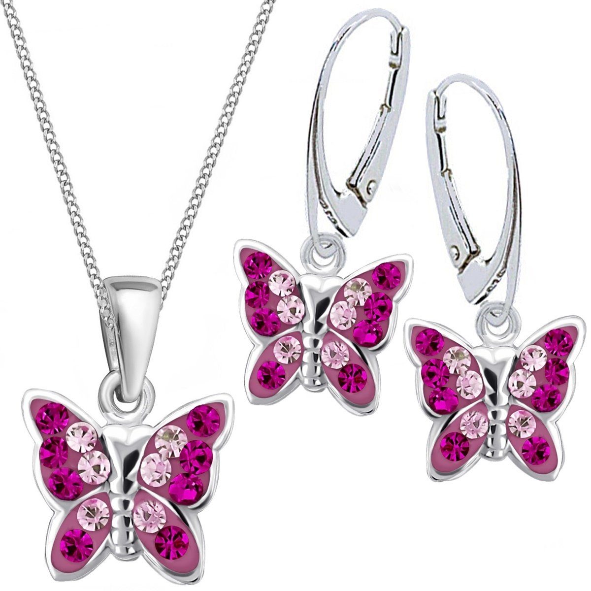 Goldene Hufeisen Schmuckset Kristall Schmetterling Ohrringe Anhänger Kette 925 Silber Set (4-tlg ...