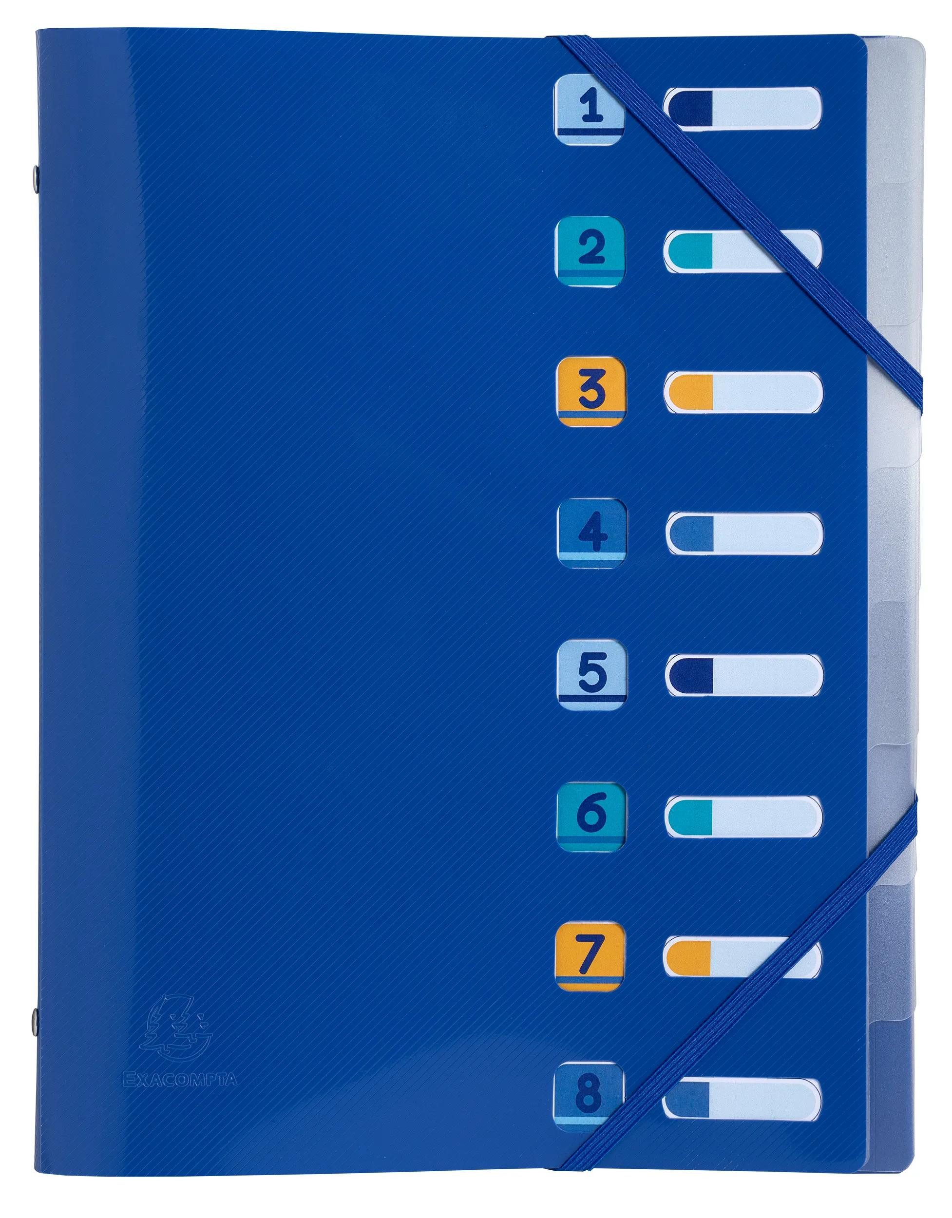 EXACOMPTA Fächermappe 10x Ordnungsmappe A4 +8 Fächern Recycling-PP BeeBlue Marineblau 56212E, PP ...