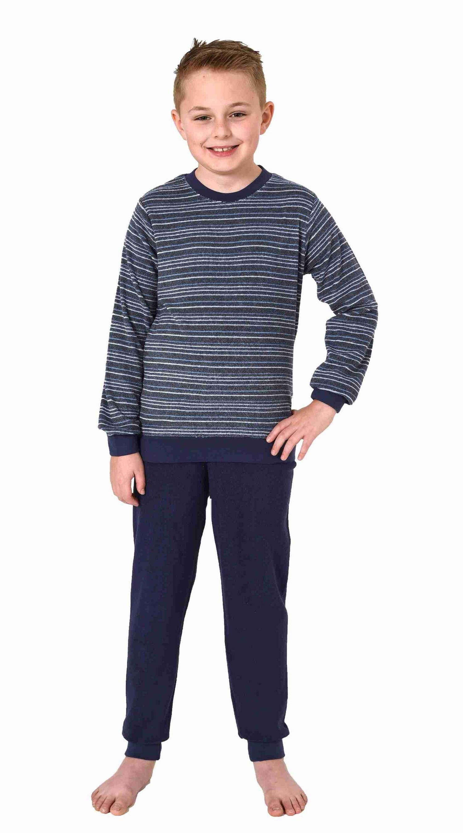 Normann Pyjama Jungen Langarm Frottee Schlafanzug Mit Bündchen In