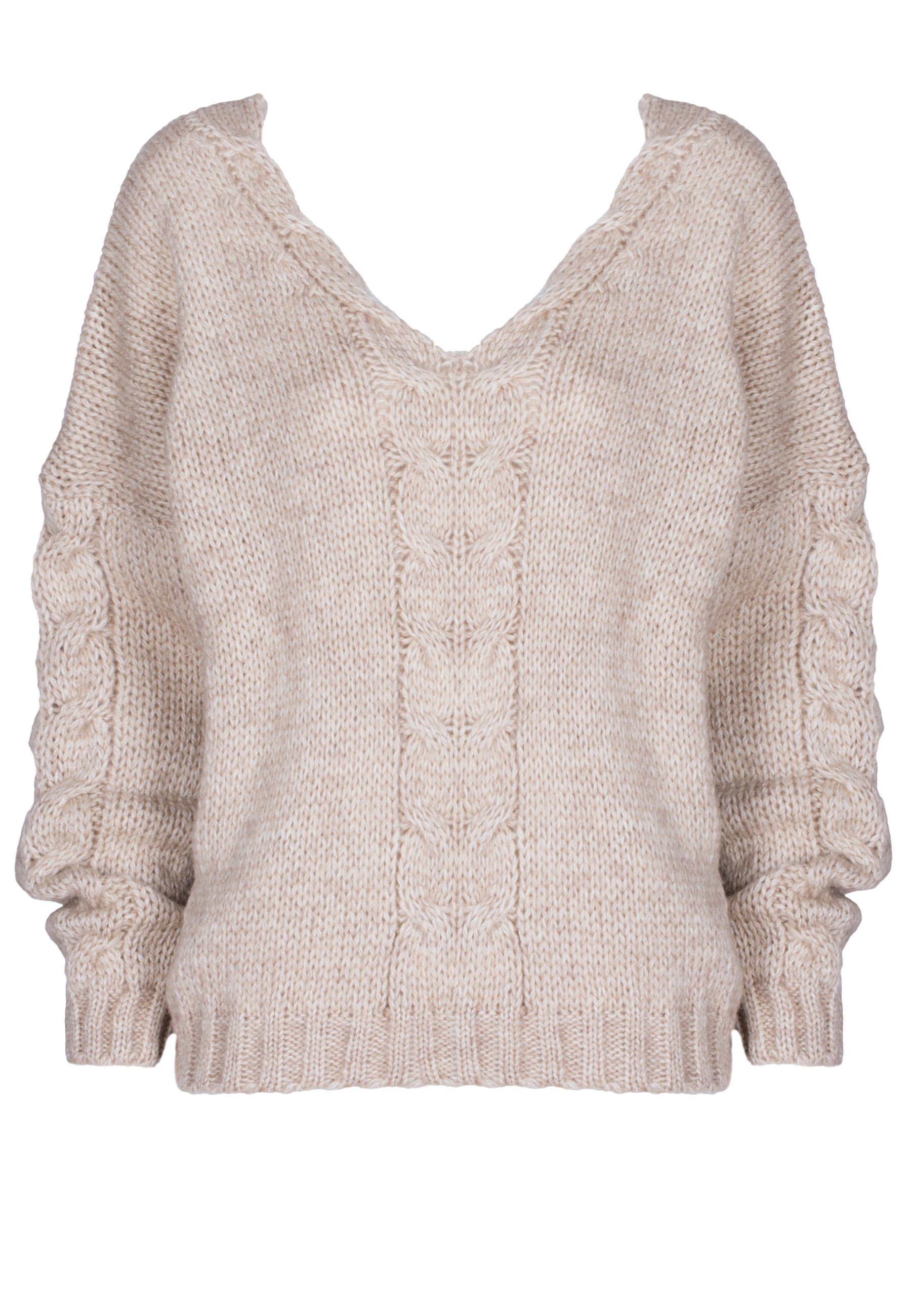 Kamea Longpullover Strickpullover mit Zopfmuster, mit V-Neck, Der ...
