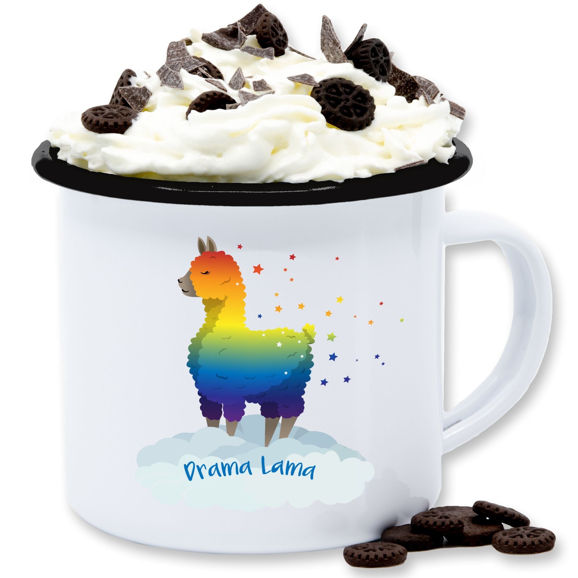 Shirtracer Tasse Drama Lama Kaffeetasse Mit Spruch Emaille Tasse
