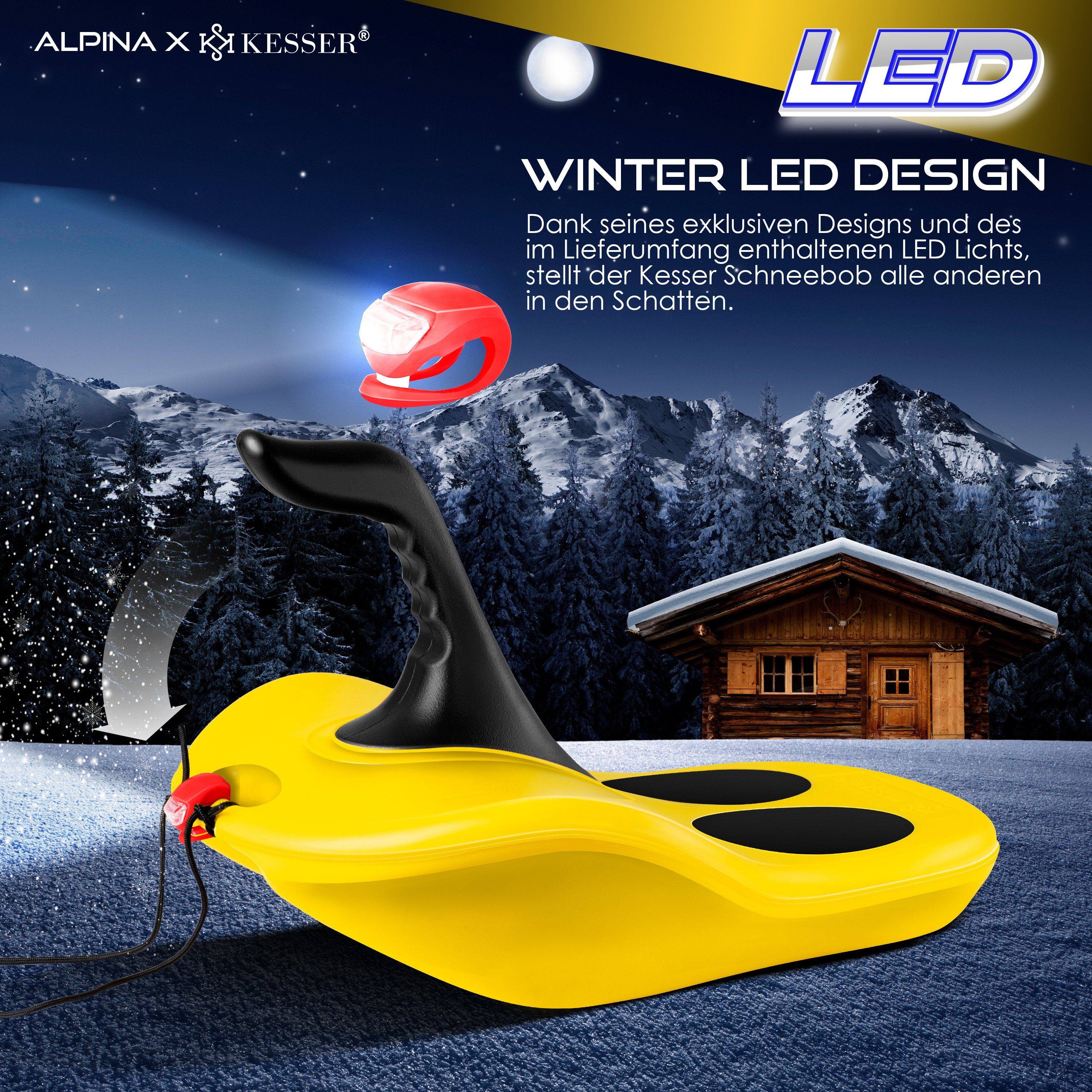 KESSER Bob, Bob Schneebob Alpina Mit LED Licht inkl. Zugseil Schlitten