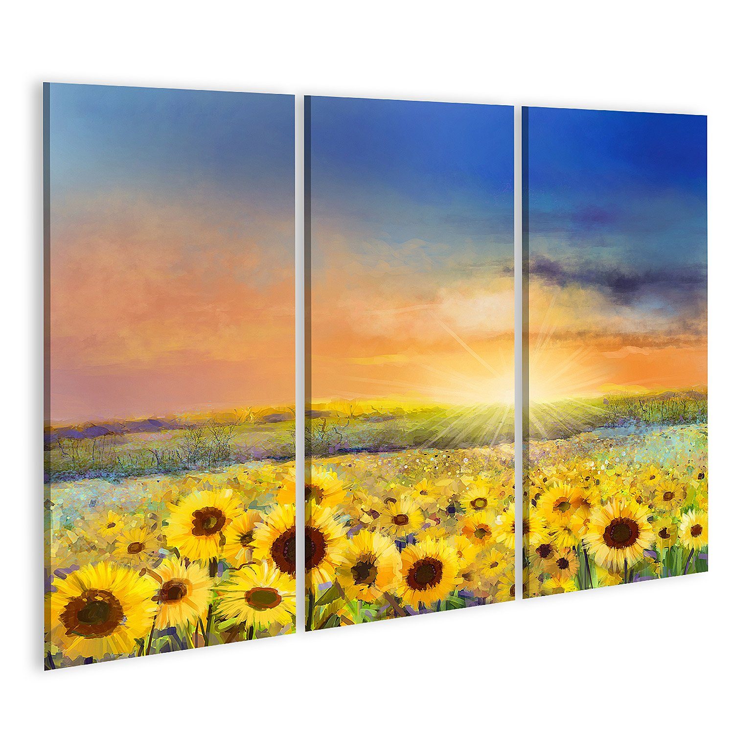 islandburner Leinwandbild »Bild auf Leinwand Ländlicher Sonnenuntergang Landschaft Goldene ...