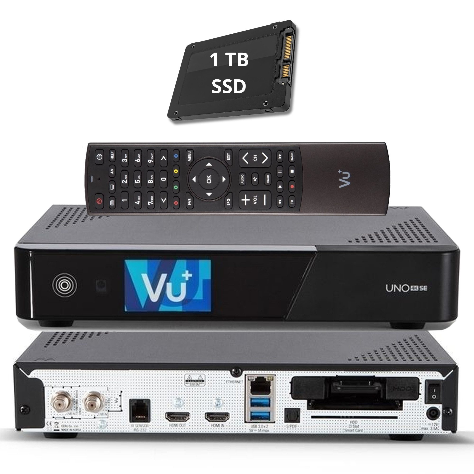 VU+ UNO 4K SE - UHD HDR 1x DVB-S2 FBC Sat E2 Linux Receiver + 1TB SSD SAT-Receiver, Satelliten ...