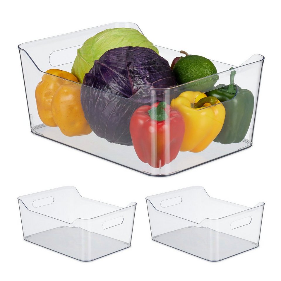 Relaxdays Frischhaltedose 3 X Kühlschrank Organizer Mit Griffen Kunststoff