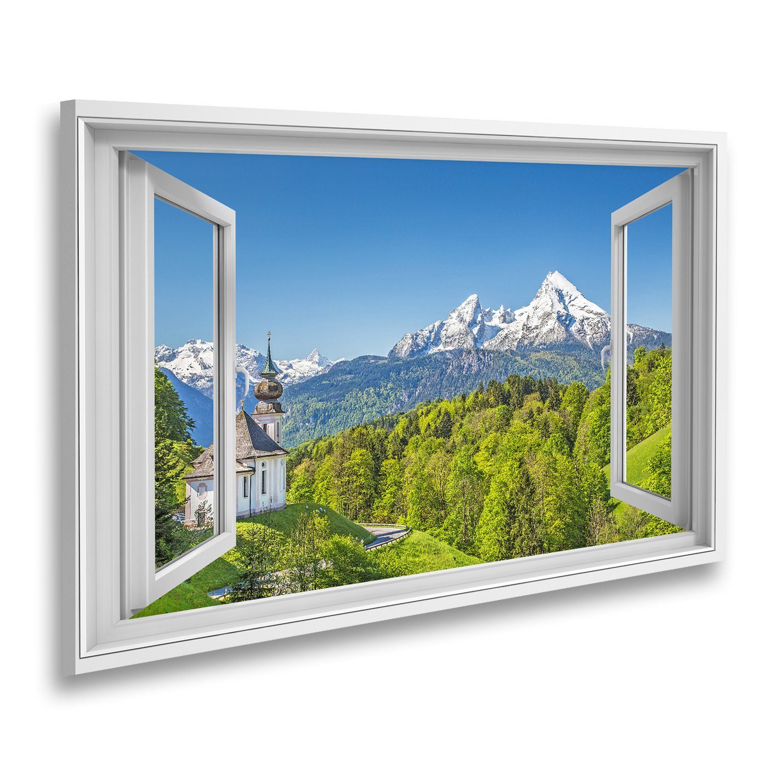 islandburner Leinwandbild Fensterblick Wunderschöne Berglandschaft in den bayerischen Alpen mit