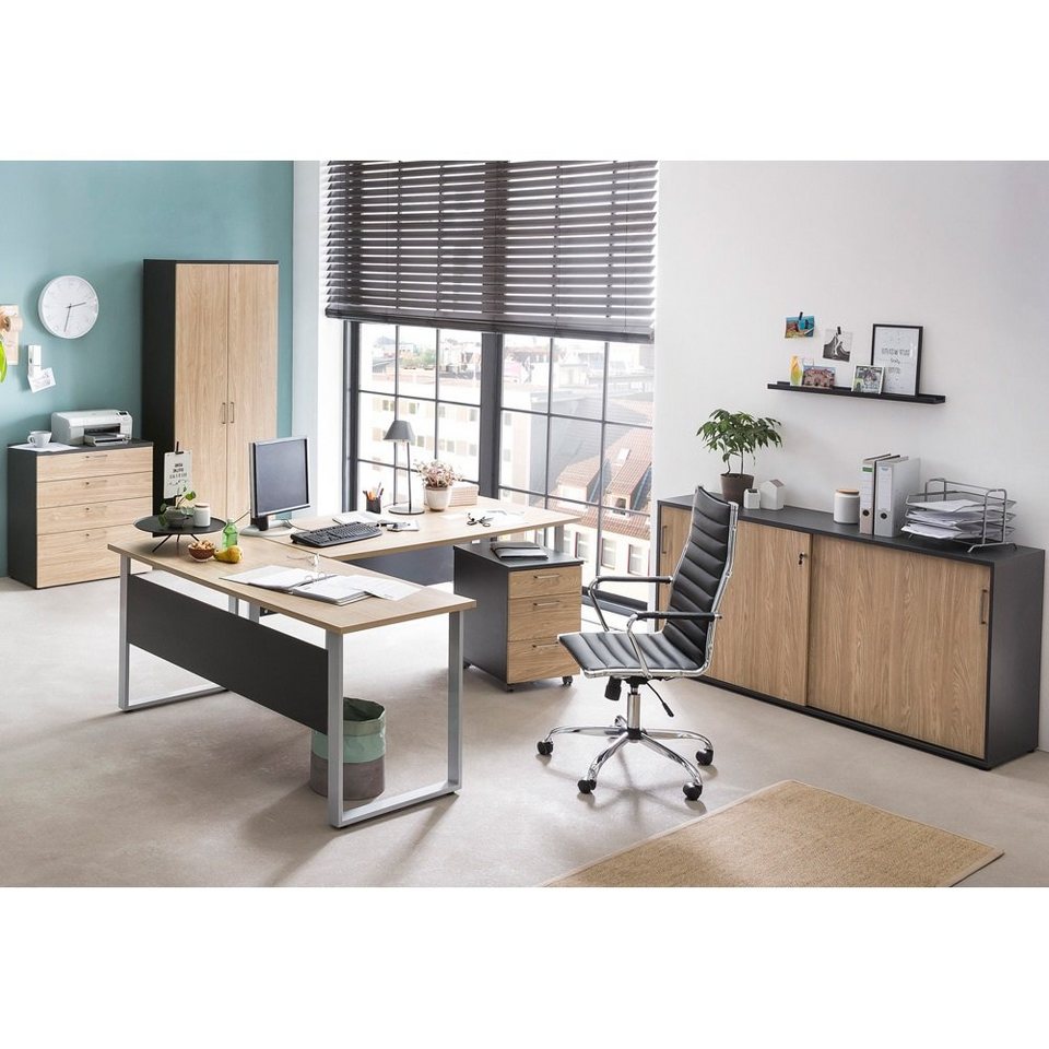 Lomadox Schreibtisch Meta 80 Büro Set Eckschreibtisch Rollcontainer