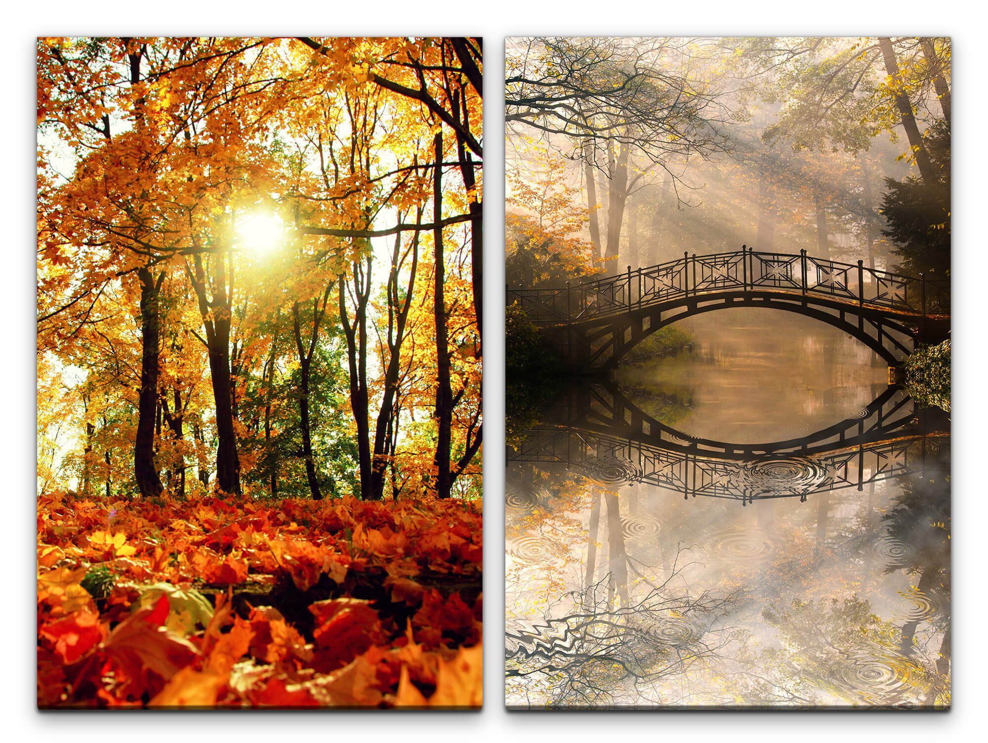 Sinus Art Leinwandbild 2 Bilder Je 60x90cm Wald Herbst Laub