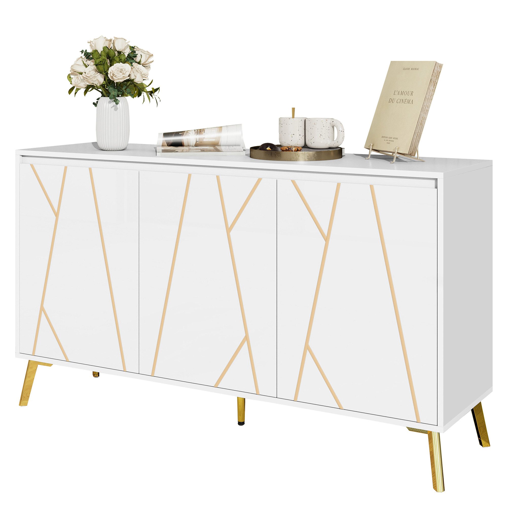 Modfu Sideboard 3 Türige Anrichte Mit Verstellbaren Regalen