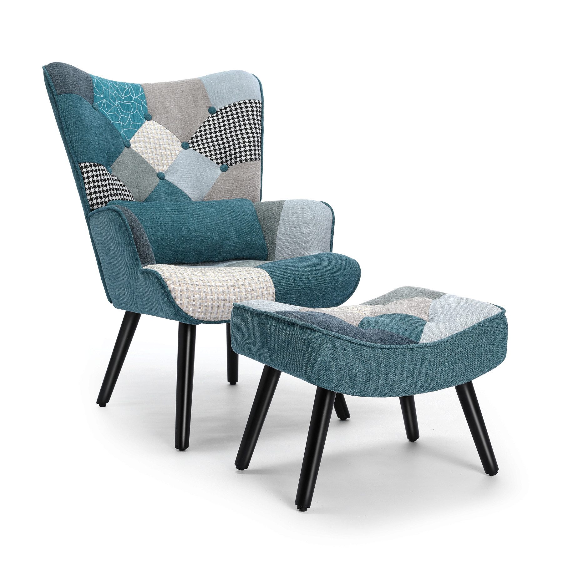 HomeMiYN Ohrensessel Relaxsessel Lehnstühle Patchwork Ohrensessel mit ...