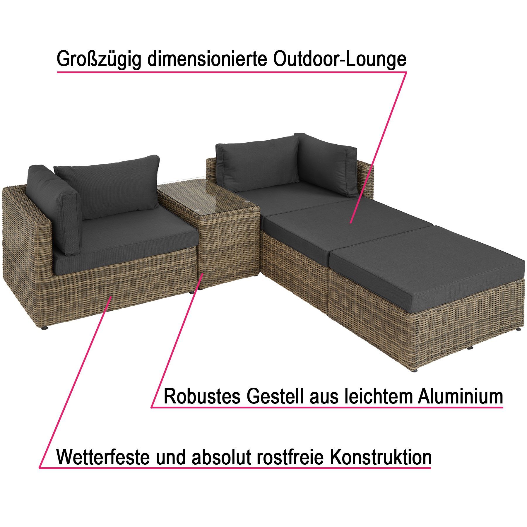 Tectake Loungeset Rattan Lounge Mit Aluminiumgestell San Domino 5