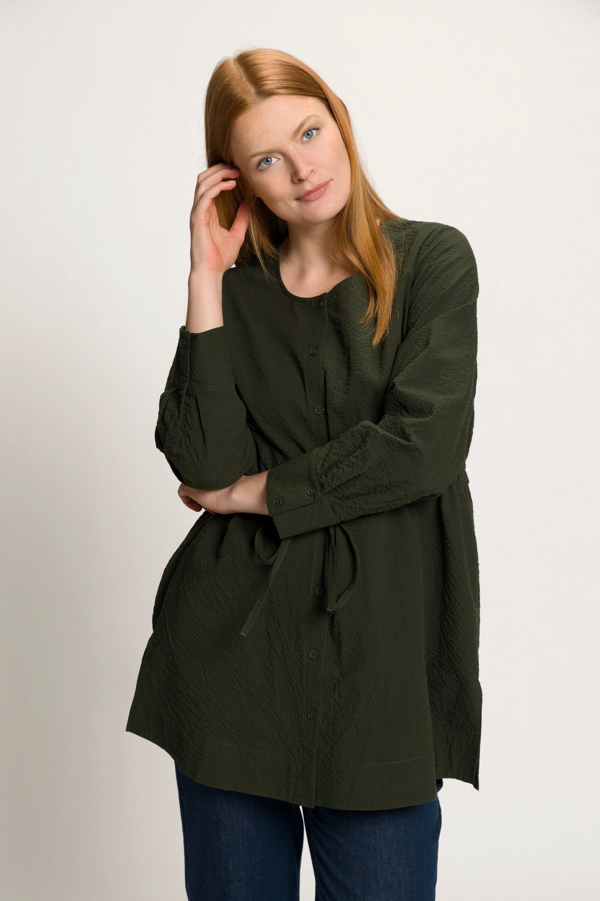 Ulla Popken Longbluse Longbluse A Linie Rundhals Langarm Biobaumwolle