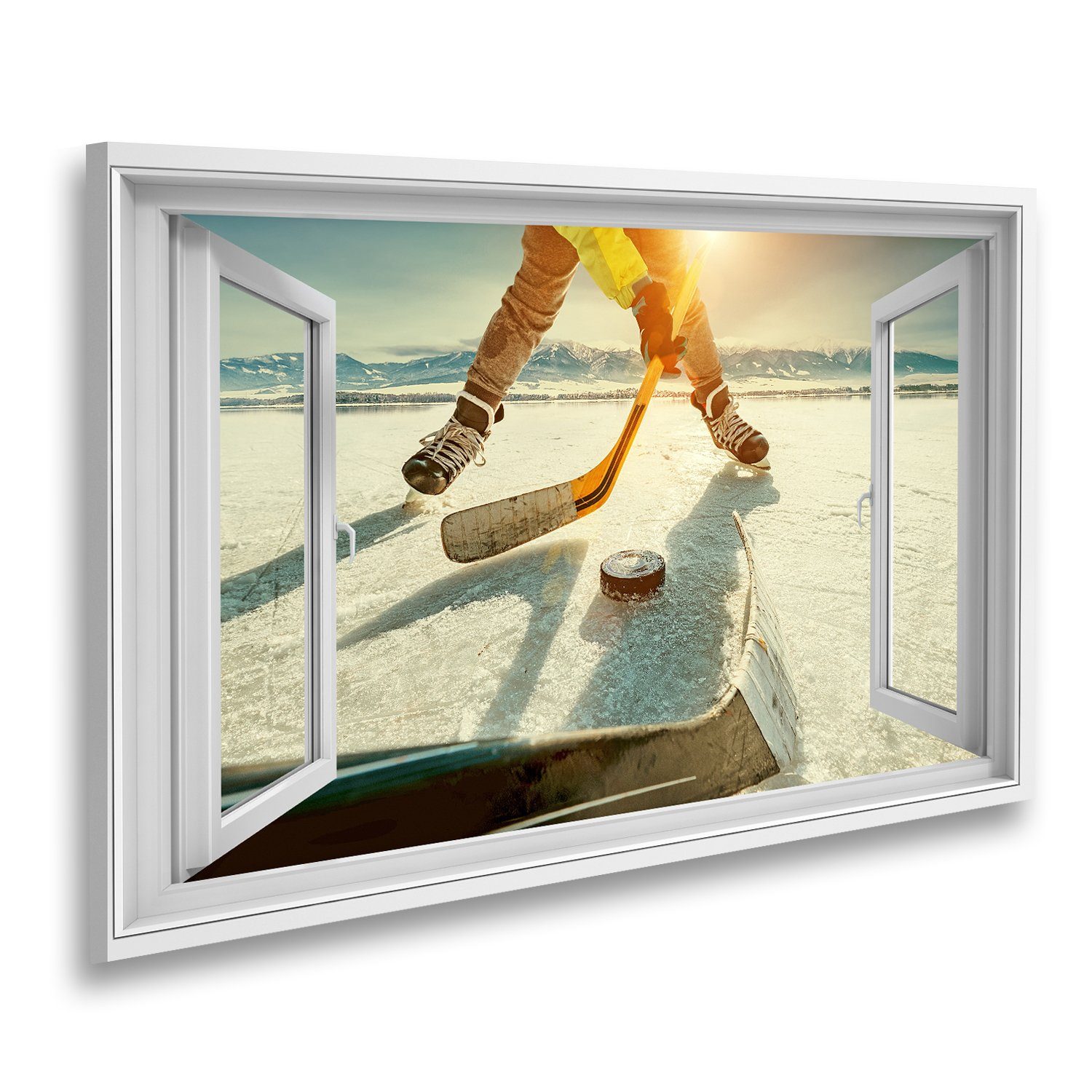 islandburner Leinwandbild Fensterblick Moment des Eishockeyspiels Sagenhafter Effekt Wandbild Le