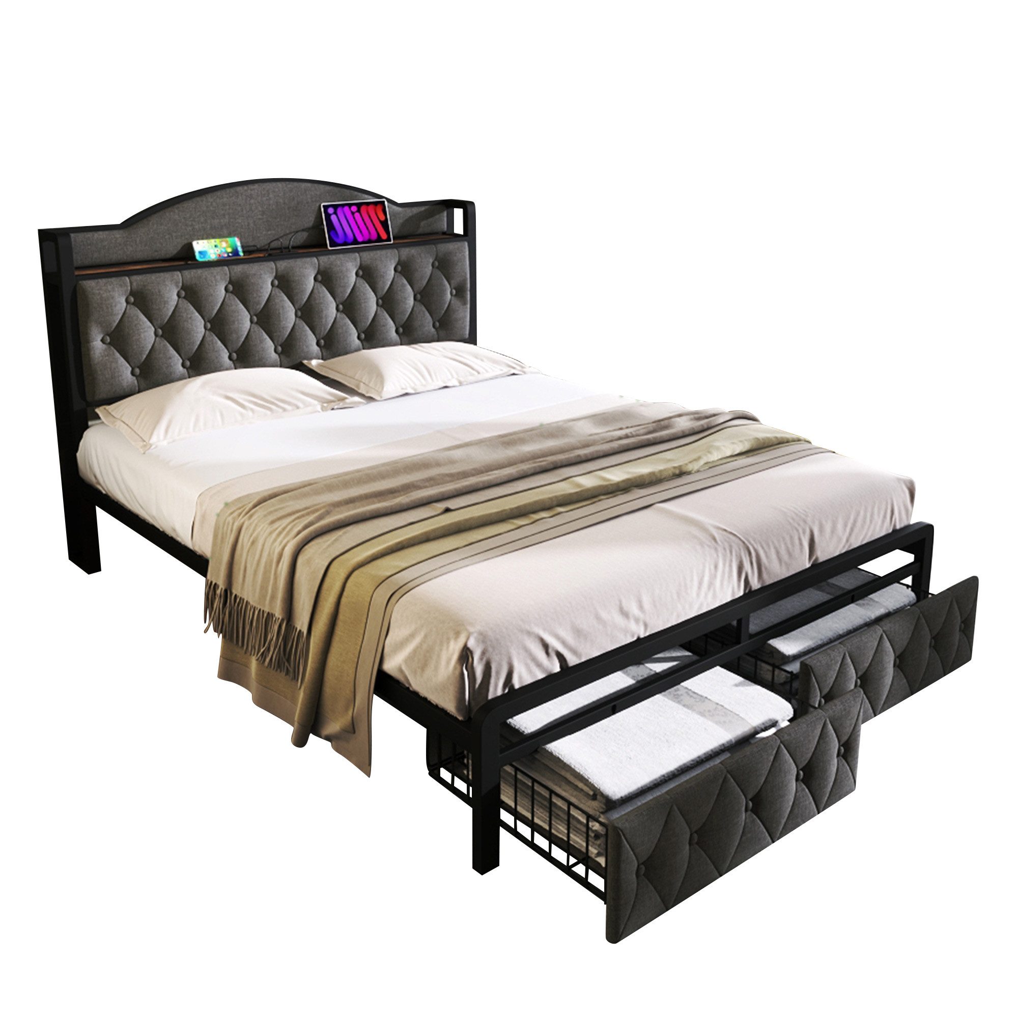 Welikera Polsterbett Doppelbett Mit Usb Typ C Ladefunktion Und