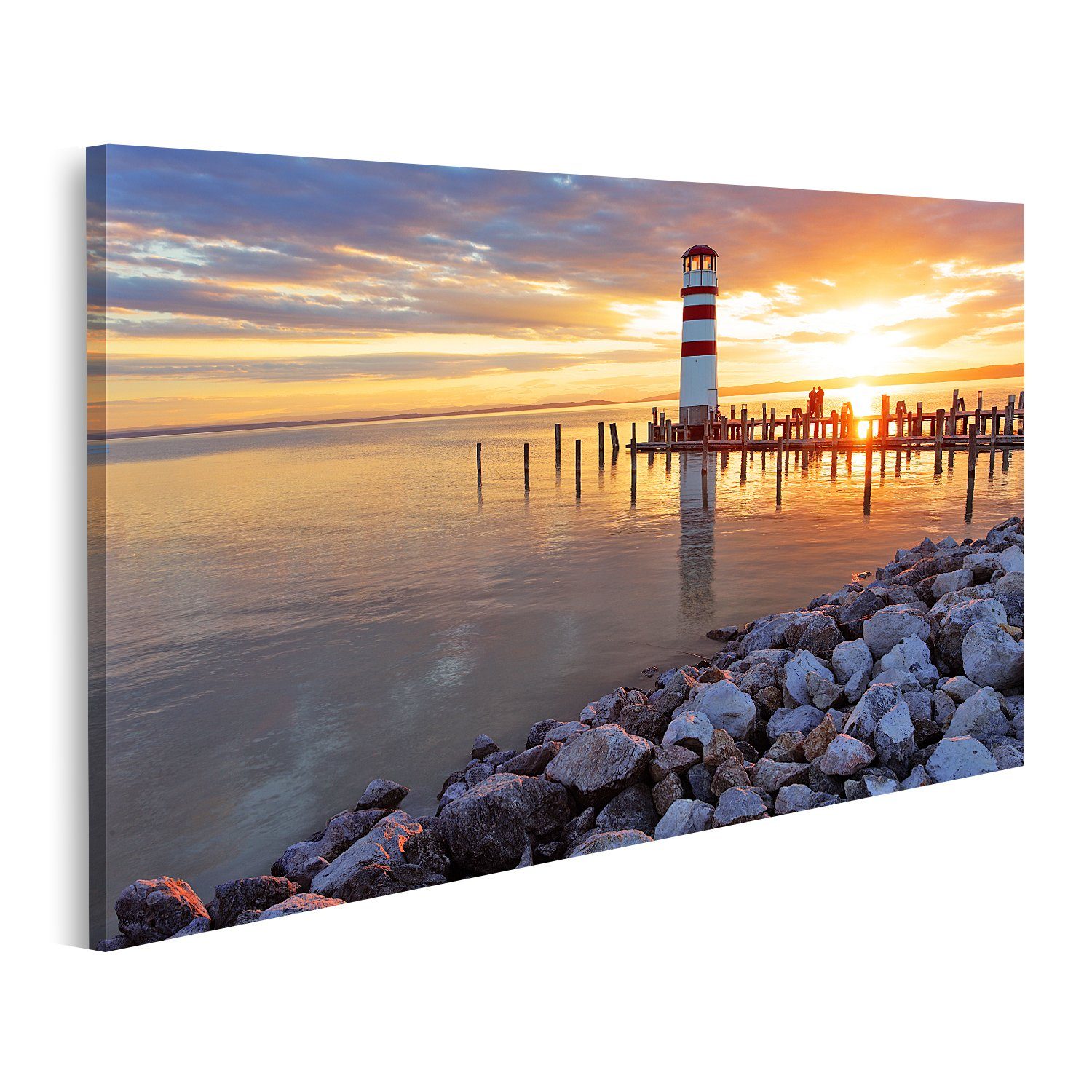 islandburner Leinwandbild Bild auf Leinwand Ozean Sonnenuntergang Mit Leuchtturm Wandbild Leinw