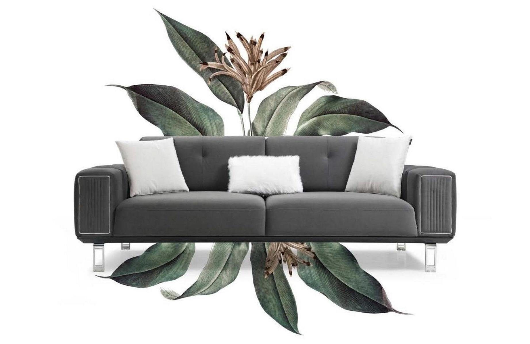 Jvmoebel Sofa Grauer Moderner Dreisitzer Luxus Möbel Edelstahl Neu