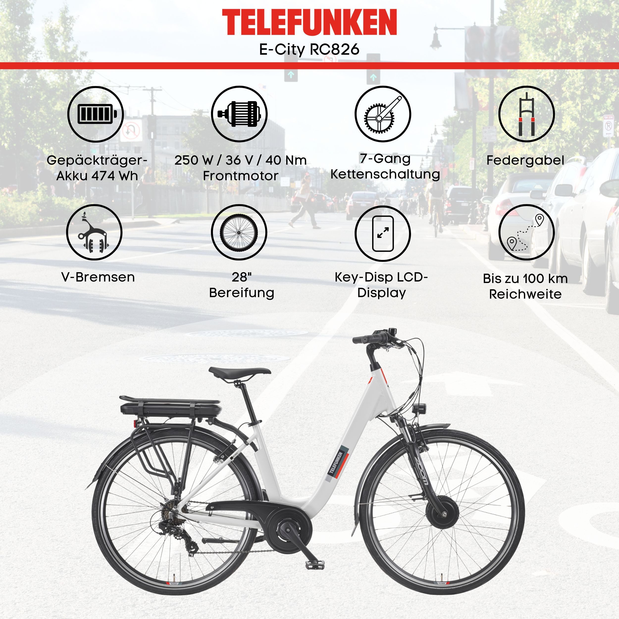 Telefunken E-Bike Cityrad Cityrad Multitalent RC826, 7 Gang Shimano ...