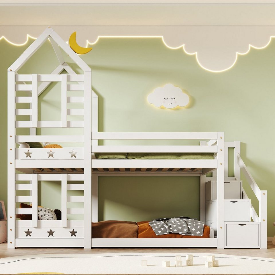 Ulife Kinderbett Baumhaus Mit Schublade Und Rausfallschutz 90 X 200 Cm