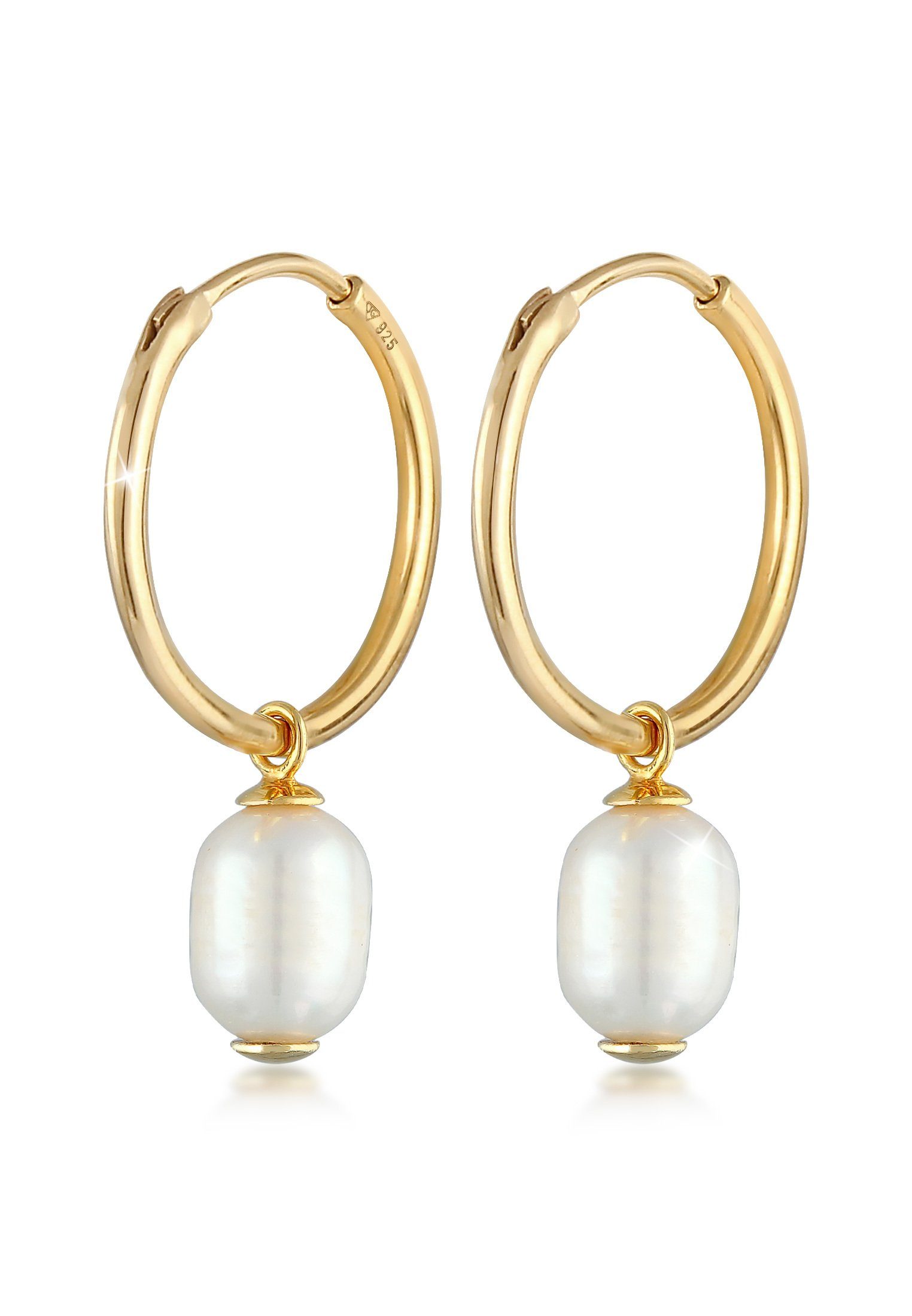 Elli Premium Paar Creolen »Creolen Süßwasserperle 925 Silber vergoldet«, Perle, Perlenohrhänger ...